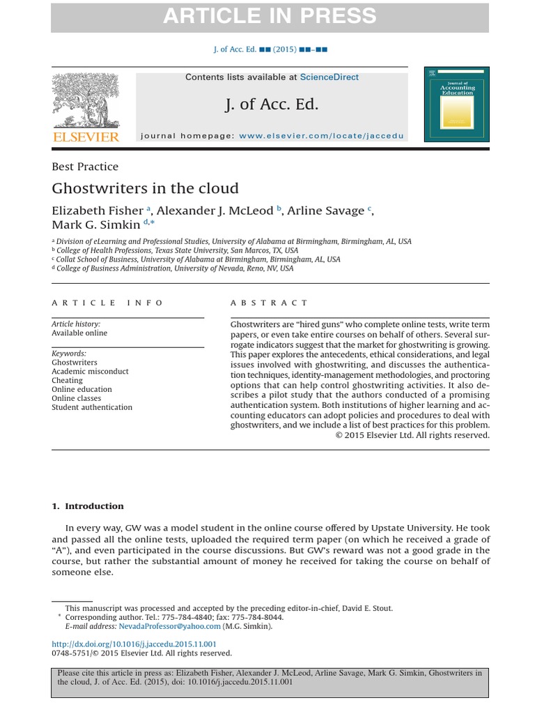 J. of Acc. Ed.: Elizabeth Fisher, Alexander J. Mcleod, Arline Savage ...