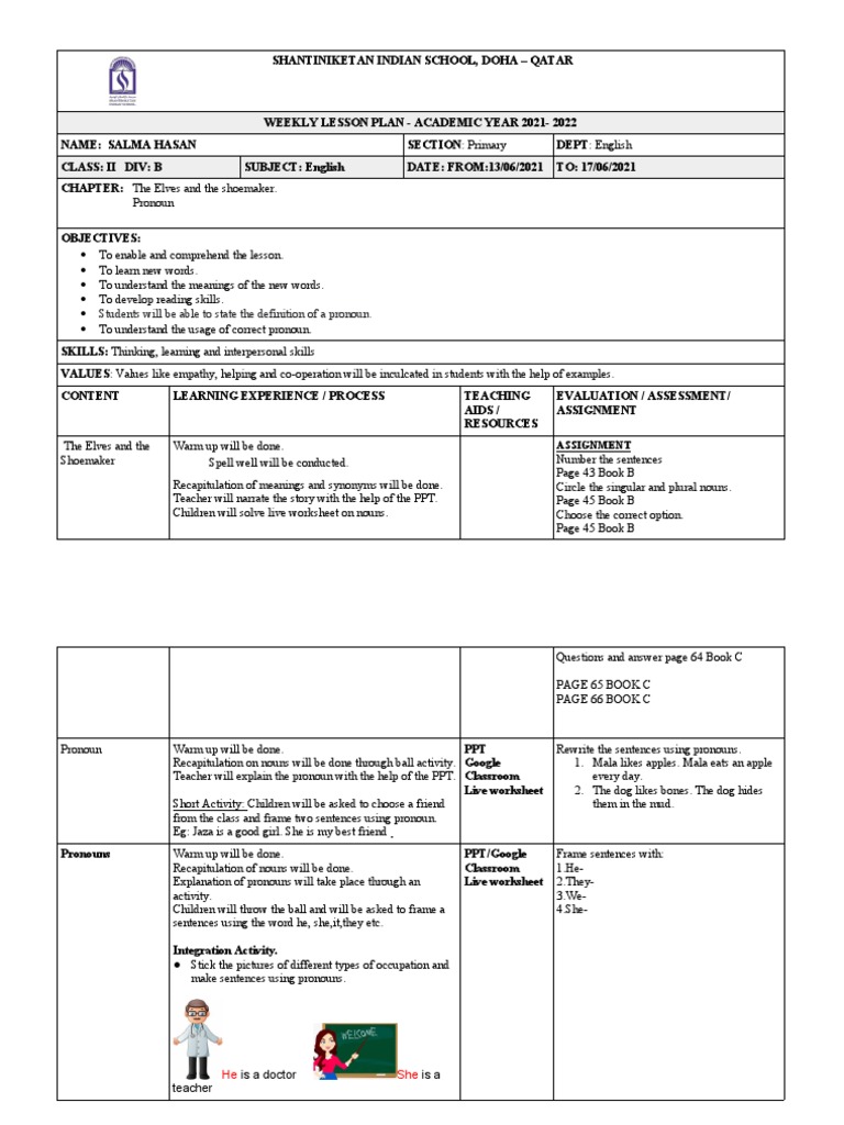 Students Will Be Able To State The Definition of A Pronoun.: Assignment ...
