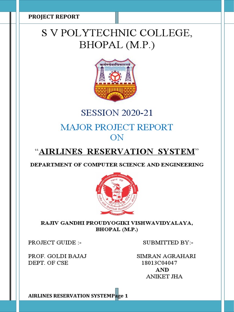 S V Polytechnic College, Bhopal (M.P.) : Major Project Report ON | PDF ...