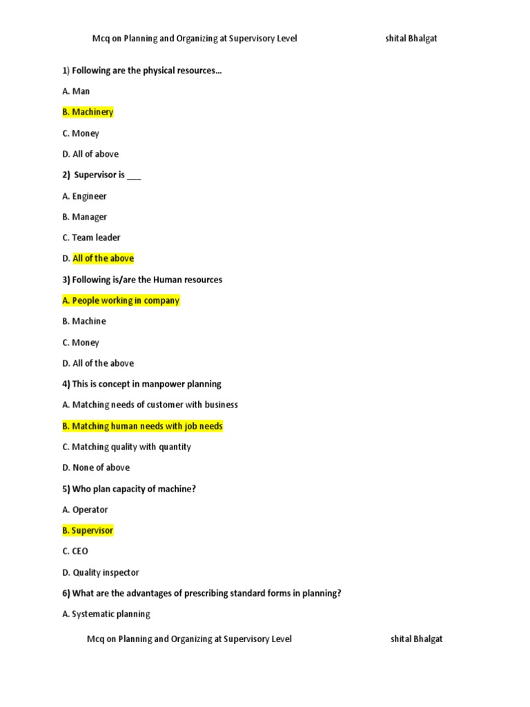 2) Supervisor Is | PDF | Supervisor | Multiple Choice