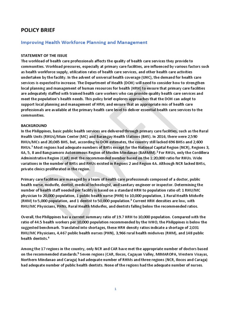 Policy Brief: Improving Health Workforce Planning and Management ...