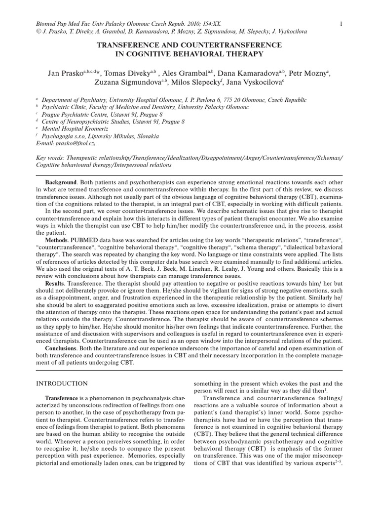 Transference and Counter Transference | Download Free PDF | Cognitive ...