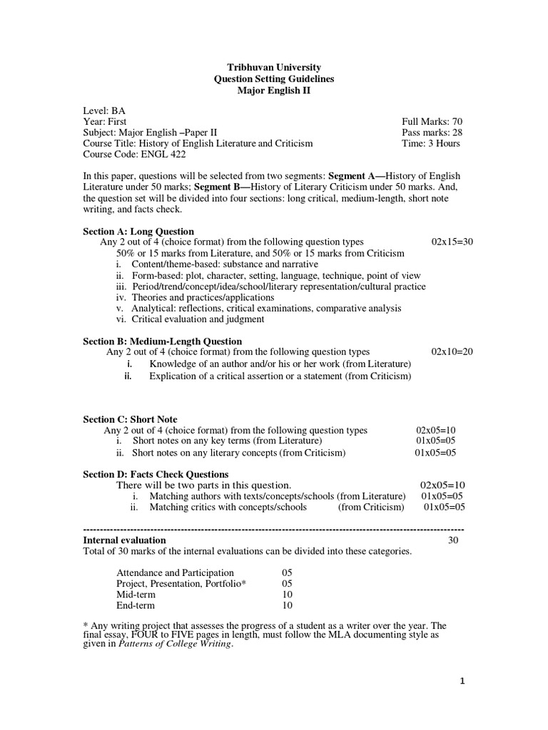 BA First Year Model Question Major English ENGL 422 | PDF | Literary ...