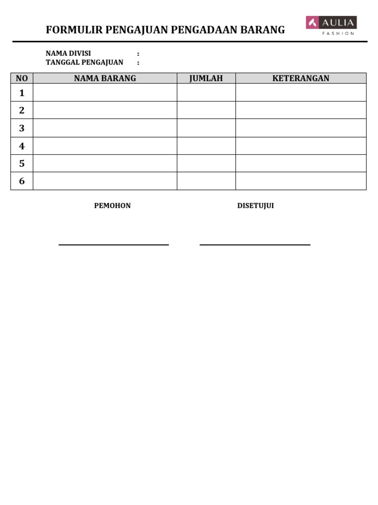 Formulir Pengajuan Pengadaan Barang | PDF