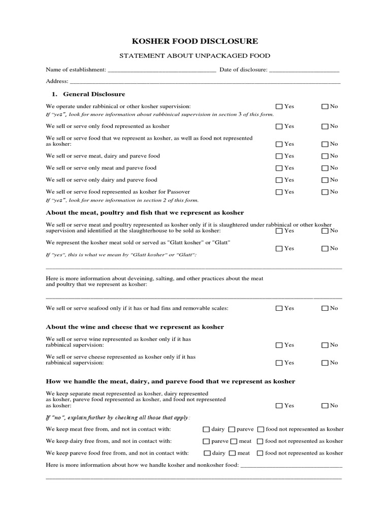 Kosher Form Disclosure | PDF | Rabbi | Jewish Law
