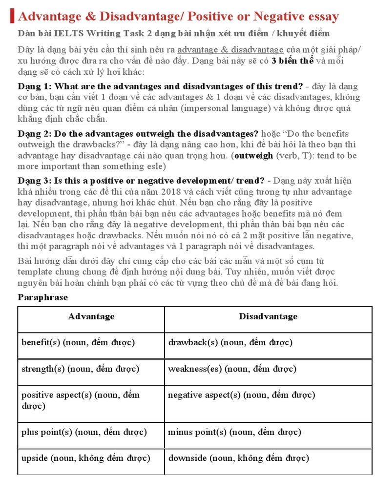 Advantage & Disadvantage - Positive or Negative Essay | PDF