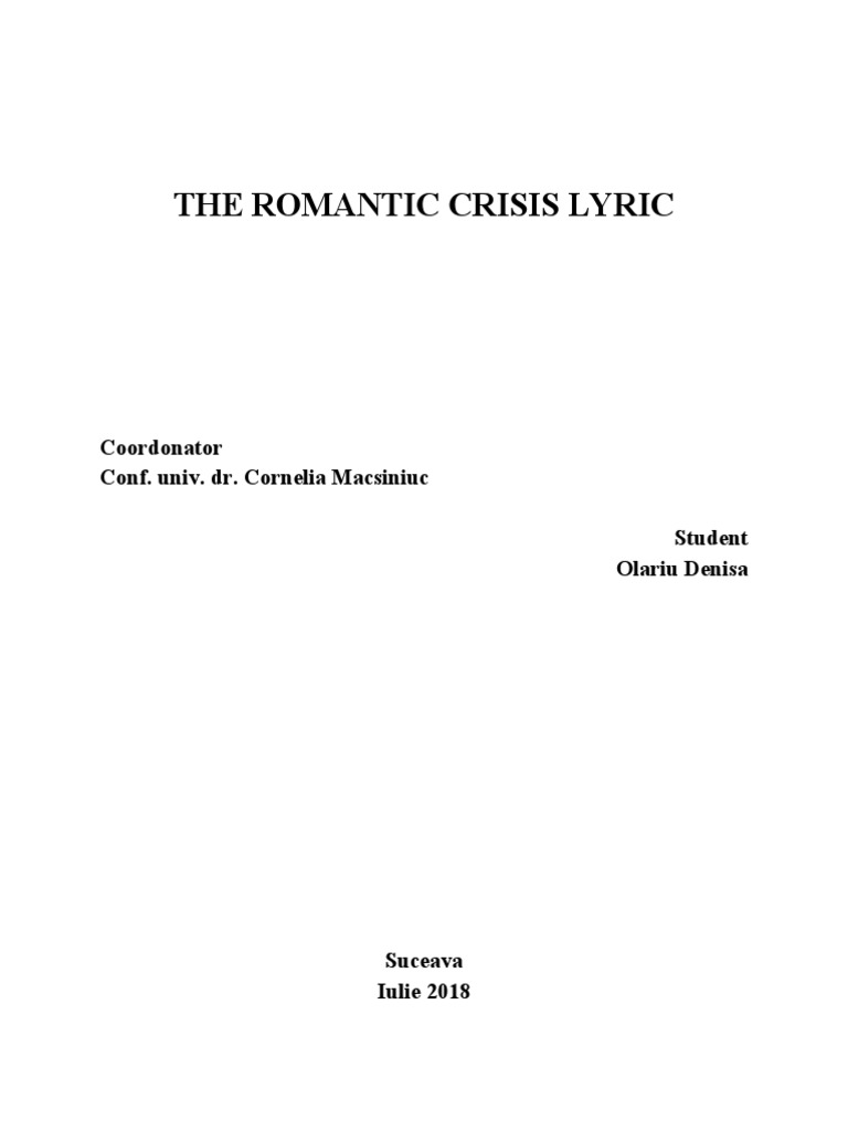 Lucrare Licenta The Romantic Crisis | PDF | Romanticism | Samuel Taylor ...