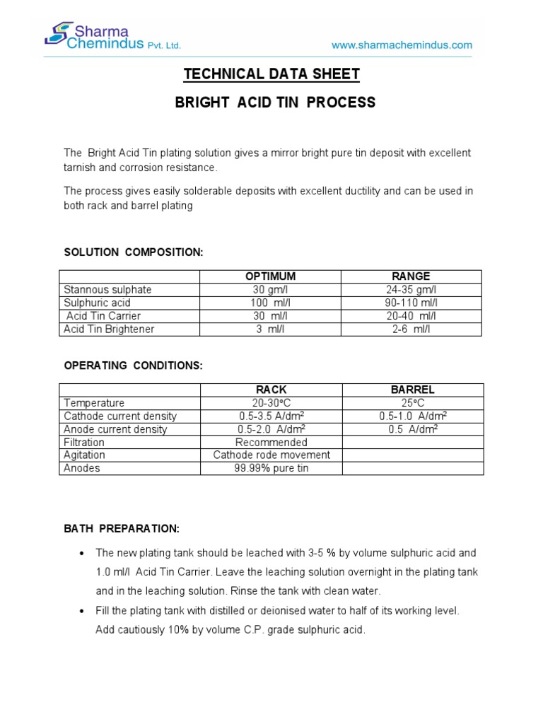Acid Tin | PDF | Tin | Sulfuric Acid