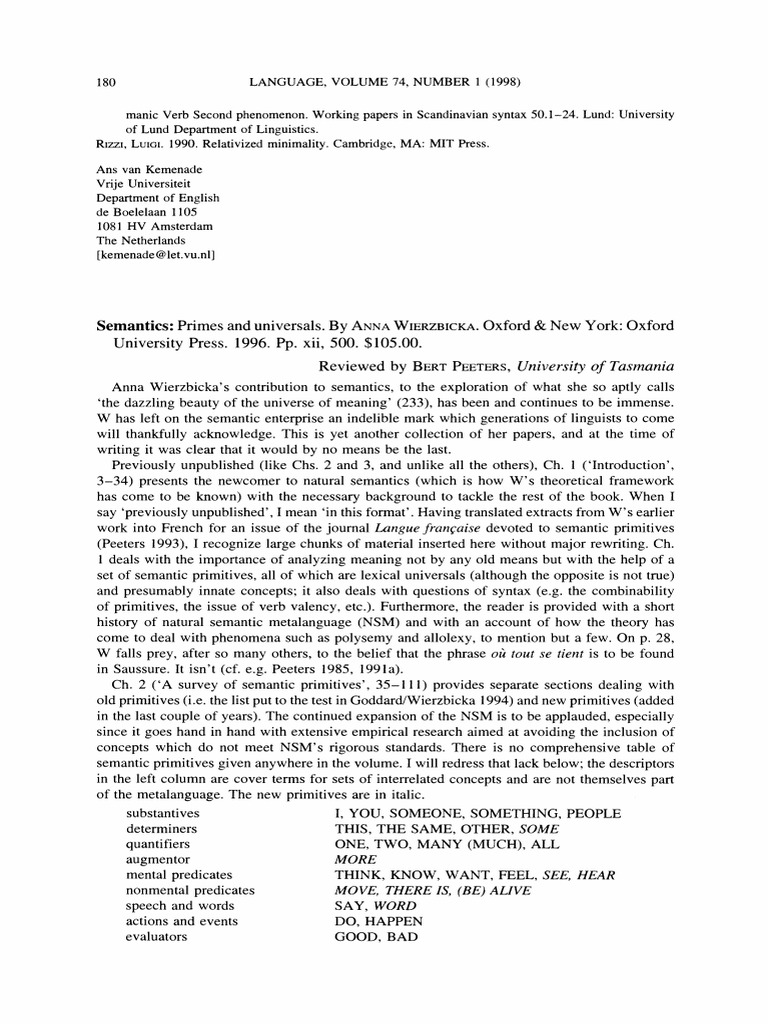 Wierzbicka Anna 1996 Semantics Primes An | PDF | Human Communication | Linguistics
