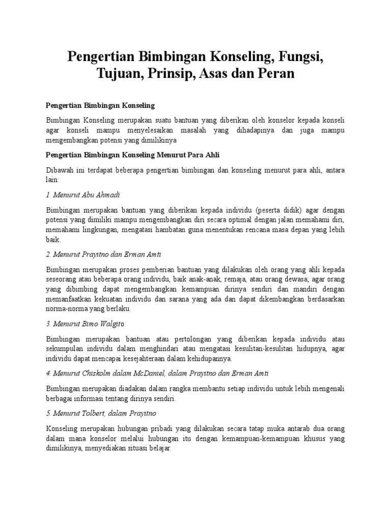 Module 0001 Pengertian BK Fungsi Tujuan Prinsip Asas Dan Peran | PDF