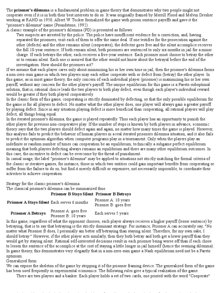 Prisoner's Dilemma | PDF | Economics Of Uncertainty | Cognitive Science