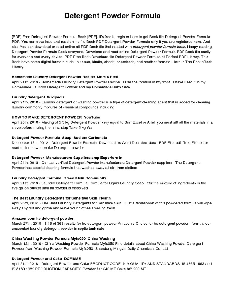 (PDF) Detergent-powder-Formula - PDF (PDFDrive) | PDF | Detergent | Laundry