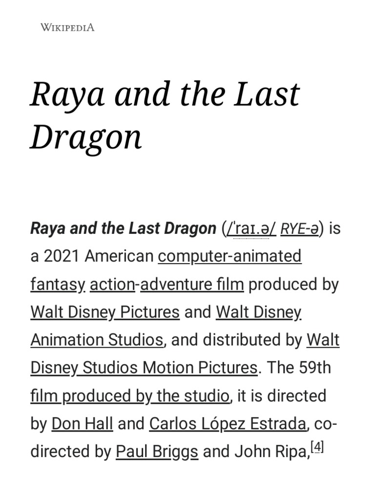 Raya and the Last Dragon: Disney's 2021 Fantasy Film | PDF