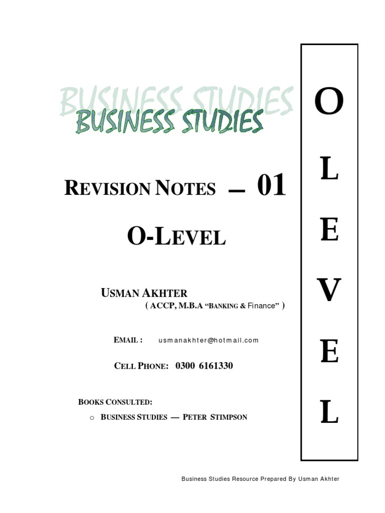 O-Level Business Studies Revision Notes | PDF | Sole Proprietorship ...