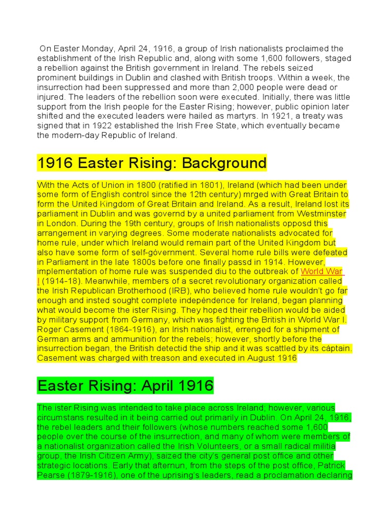 1916 Easter Rising: Background: World War I | PDF | Easter Rising ...