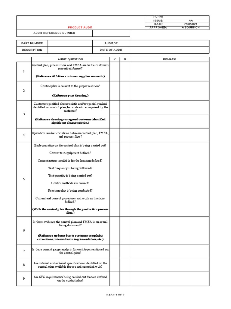 Product Audit Form | Download Free PDF | Audit | Specification ...