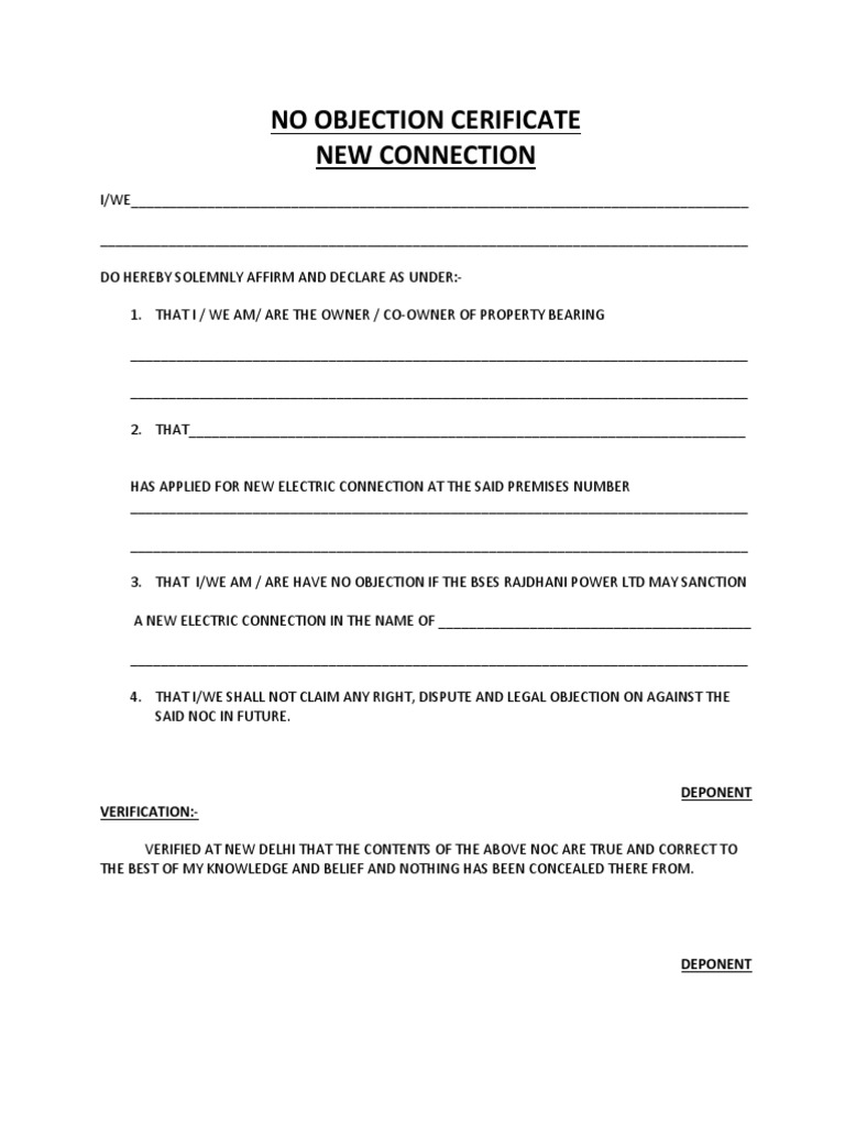 NOC NEW CONNECTION Single Applicant Joint Owner | PDF