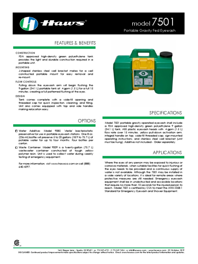 Haws Model 7501 Specsheet PDF | PDF | Purified Water | Electrical ...