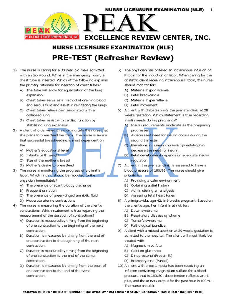 NLE PRE-TEST Q Only 150 ITEMS (The Nurse Is Caring... ) - Refresher Nov ...
