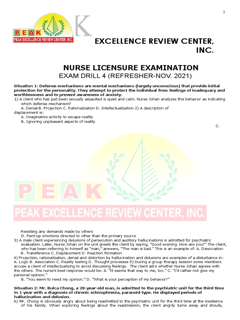 Nurse Exam Drill: Defense Mechanisms | PDF | Intellectual Disability ...