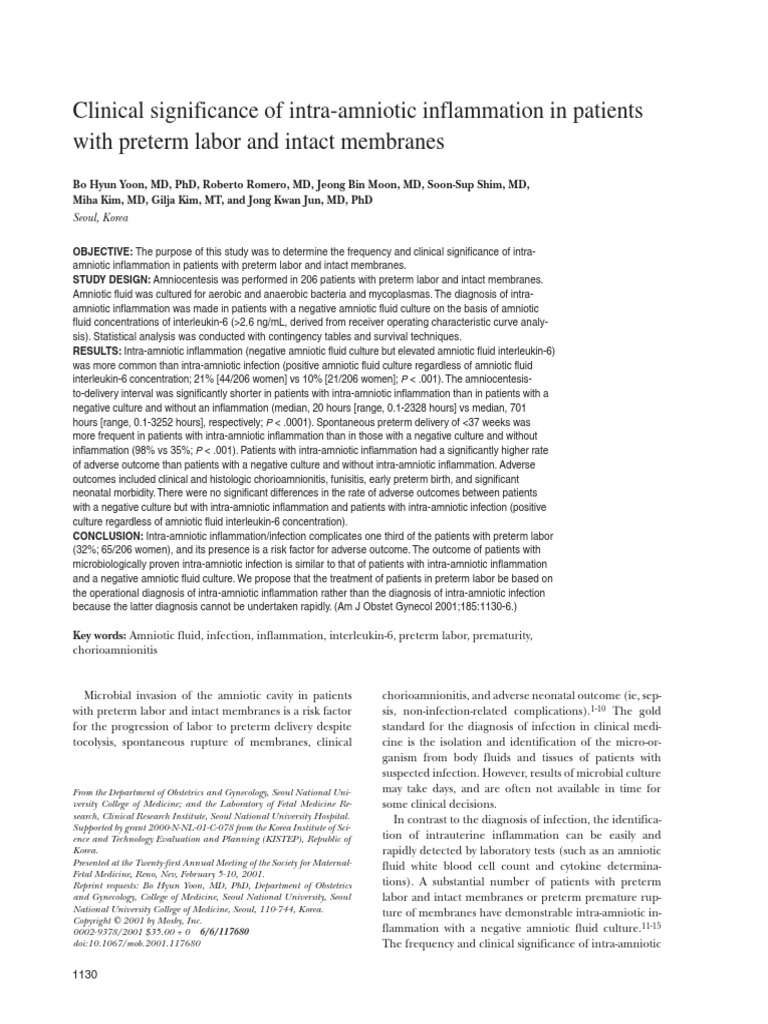 Clinical Significance of Intra-Amniotic Inflammation in Patients With ...