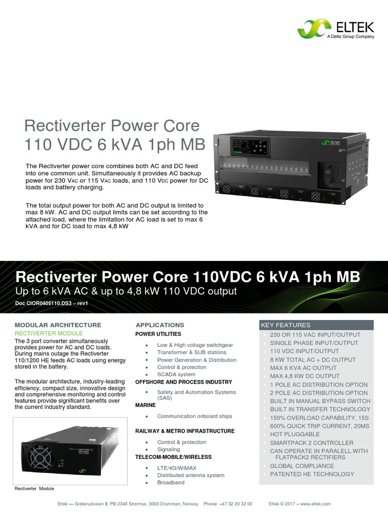 Rectiverter Power Core 110VDC 6kVA 1ph MB (DS - CIOR0405110.DS3 - 1 - 1 ...