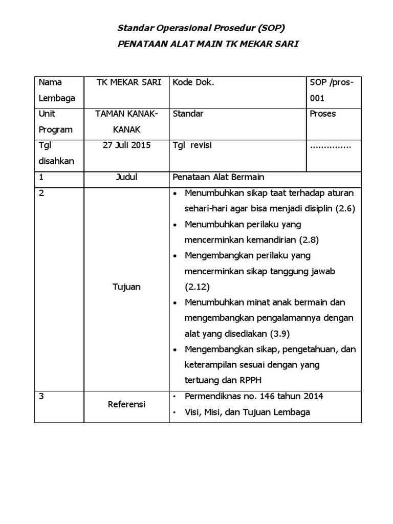 Sop TK Mekar Sari | PDF