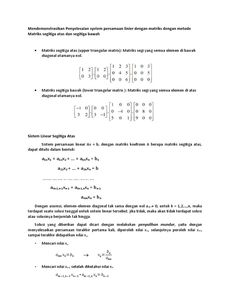 Mendemonstrasikan Penyelesaian System Persamaan Linier Dengan Matriks Dengan Metode Matriks ...