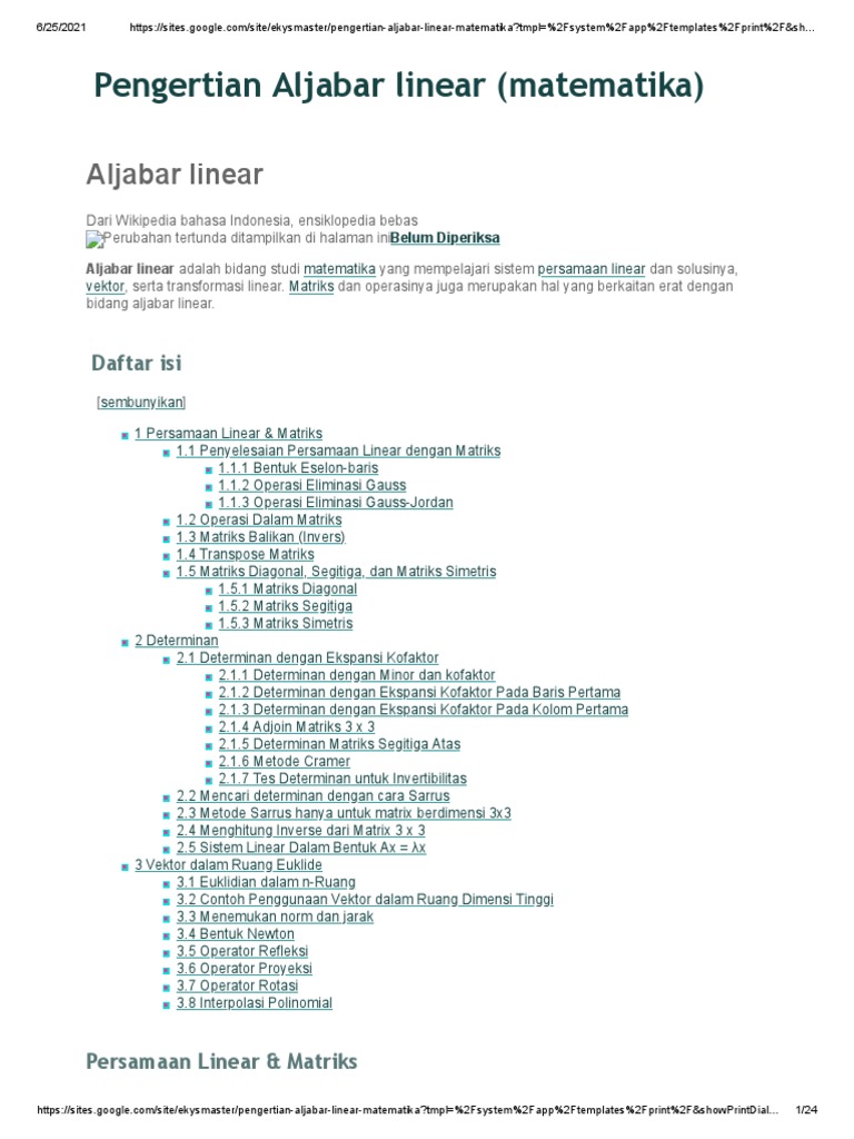 Pengertian Aljabar Linear Matematika | PDF