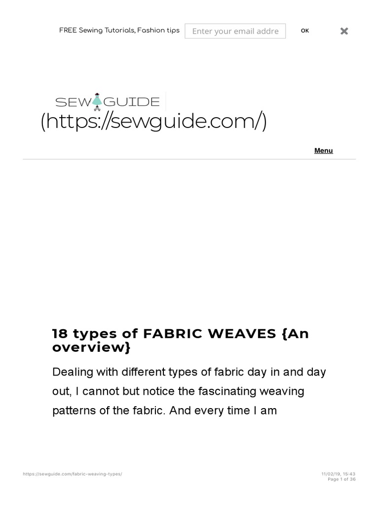 18 Types of FABRIC WEAVES (An Overview) - Sew Guide | PDF | Weaving | Loom