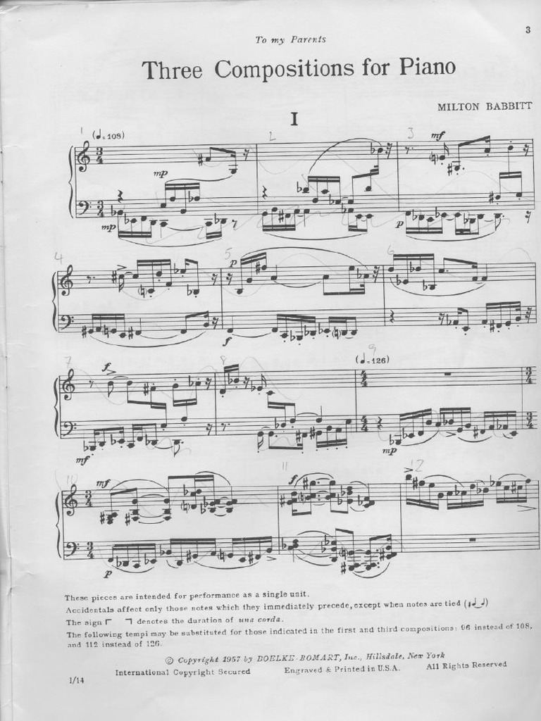 Babbitt, Milton - 3 Compositions For Piano | PDF