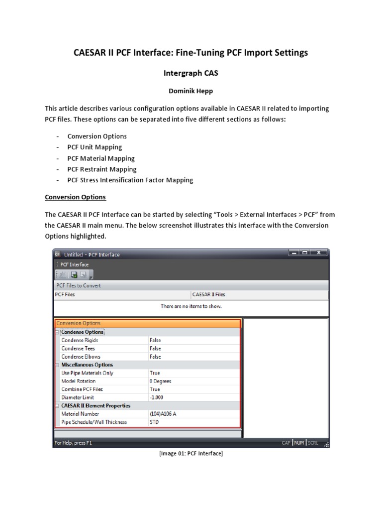 CAESAR II - Fine-Tuning PCF Import Settings | PDF | Text File ...