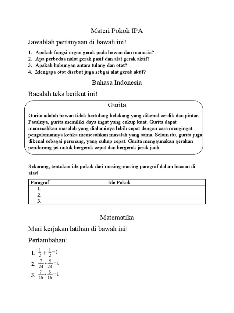 Pertanyaan Dan Soal Mapel IPA, Bahasa, Matematika | PDF