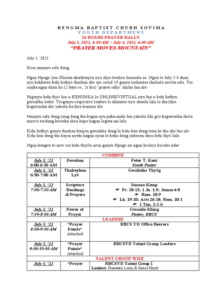 Prayer Rally - RBCSYD 2021 | PDF | Prayer | Jesus