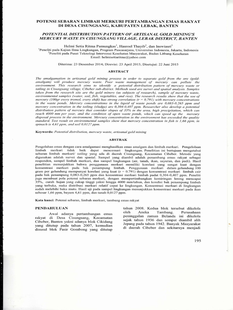 ID Potensi Sebaran Limbah Merkuri Pertamban | PDF | Gold Mining ...