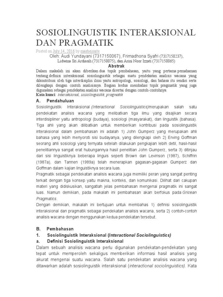 Sosiolinguistik Interaksional | PDF