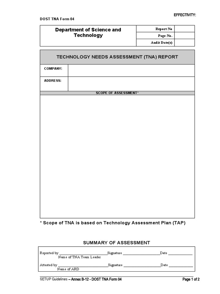 DOST Technology Needs Assessment Report | PDF | Business
