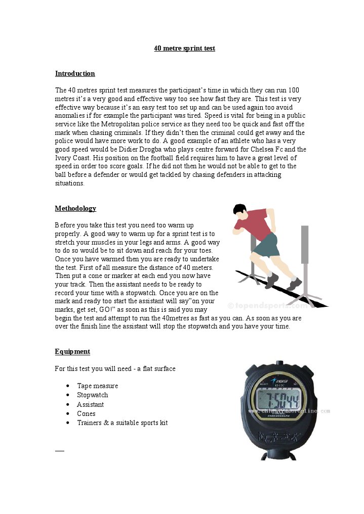 40 Metre Sprint Test | PDF | Track And Field | Hobbies