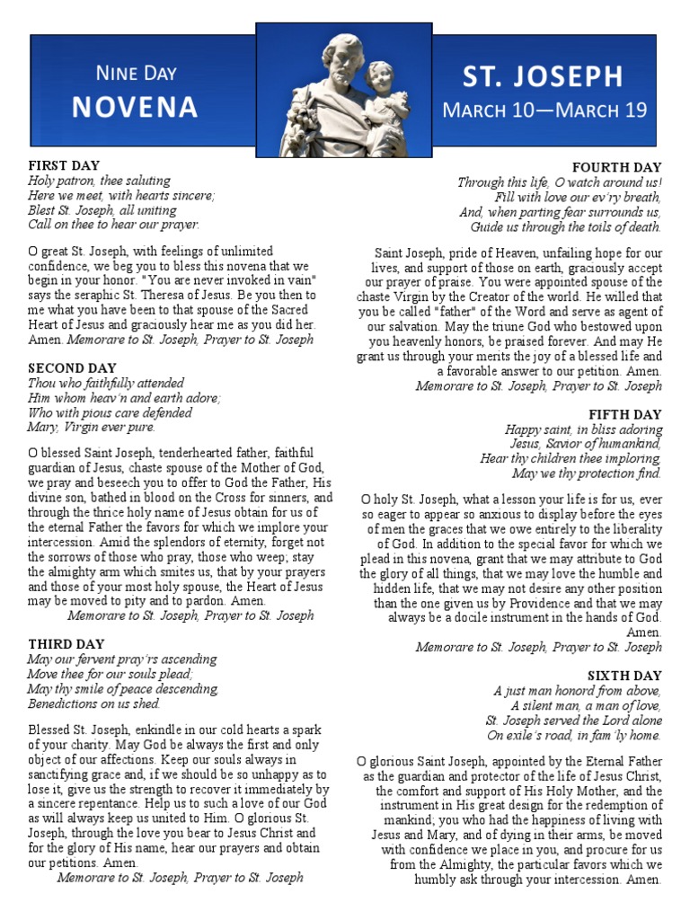 Novena St. Joseph: Nine Day March 10-March 19 | PDF | Saint Joseph | Prayer