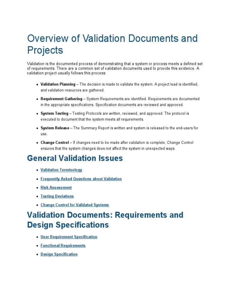 Overview of Validation Documents and Projects | PDF | Verification And Validation | Systems Theory