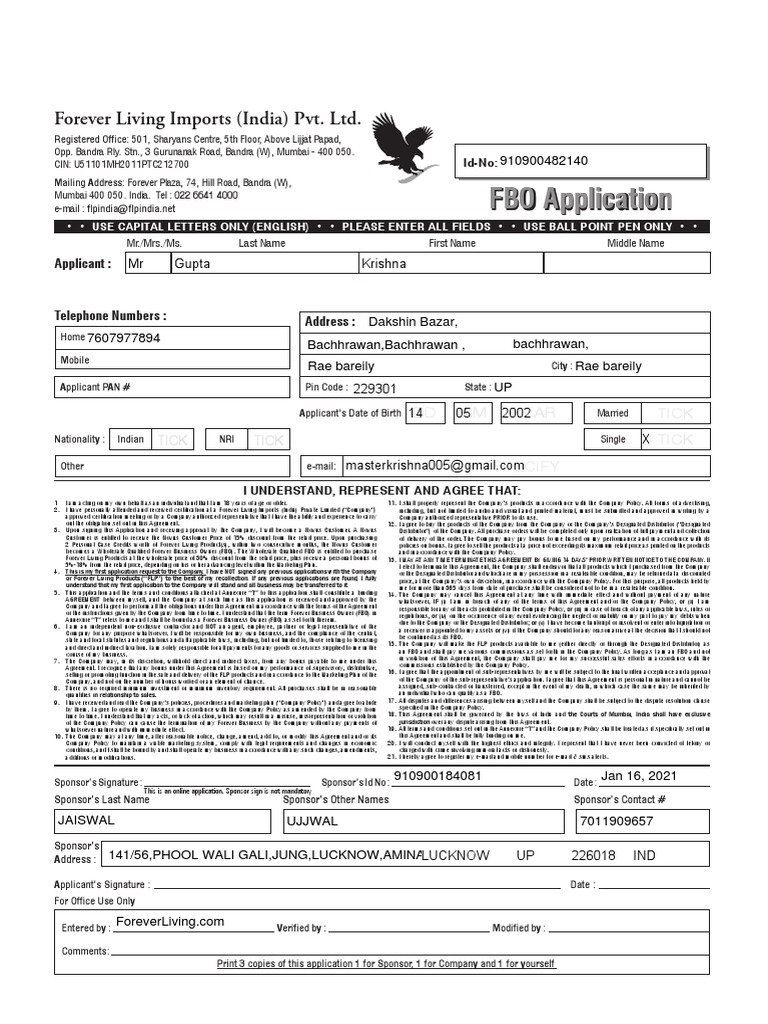 FBO Application: Forever Living Imports (India) Pvt. LTD | PDF ...
