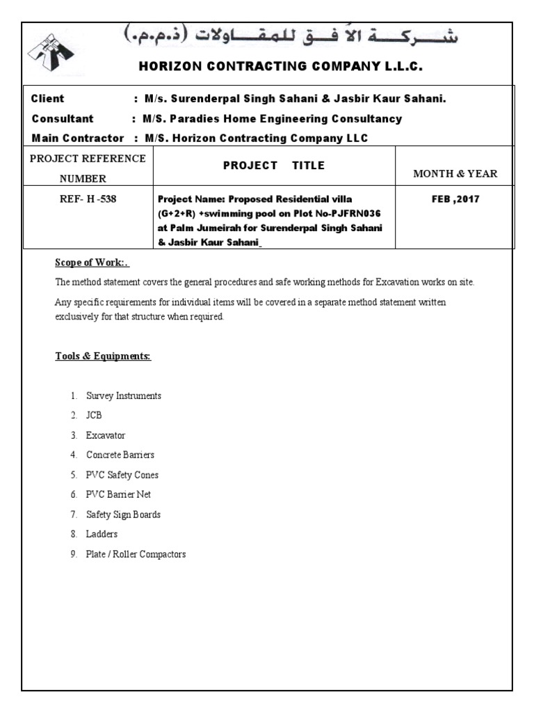 Excavation METHOD STATEMENT | PDF | Safety | Wellness