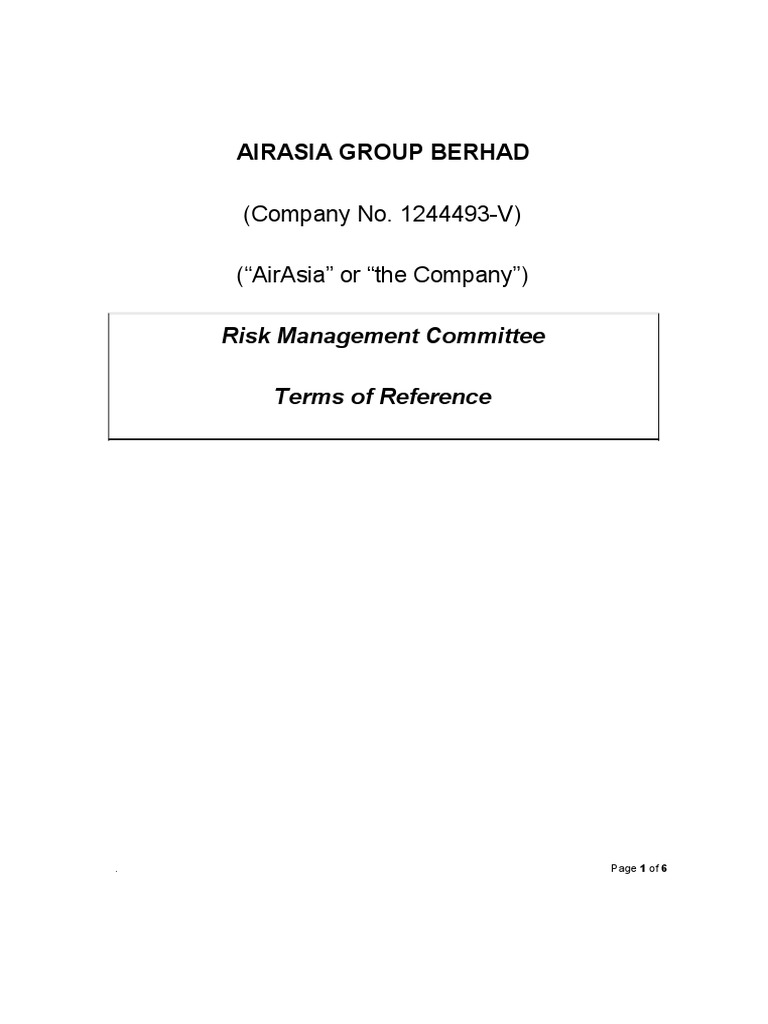 Risk Management Committee Terms of Reference | PDF | Committee | Risk ...
