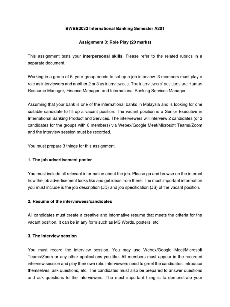 BWBB3033 A201 Assignment 3 Role Play | PDF