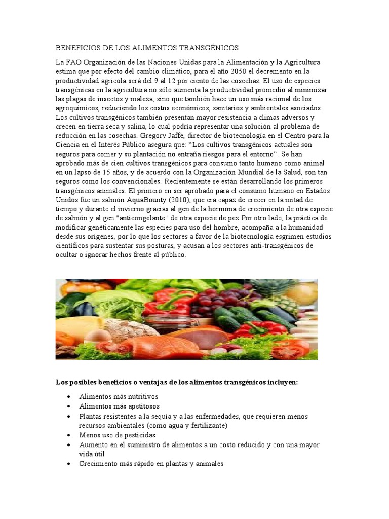 Beneficios de Los Alimentos Transgénicos | PDF | Comida genéticamente ...