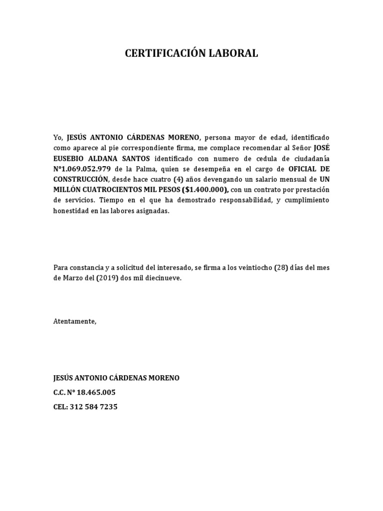 Certificación Laboral Extra | PDF