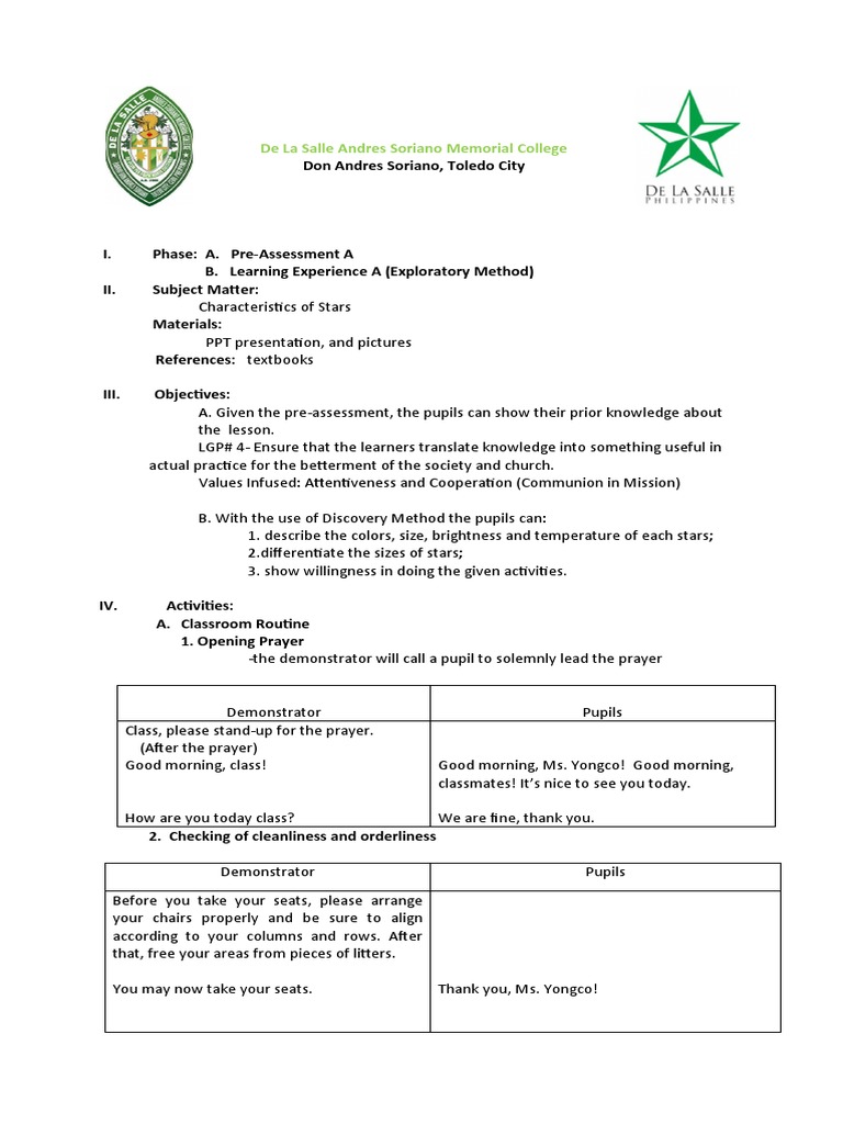 Characteristics of Stars: A Demonstration Lesson Plan on Teaching the ...