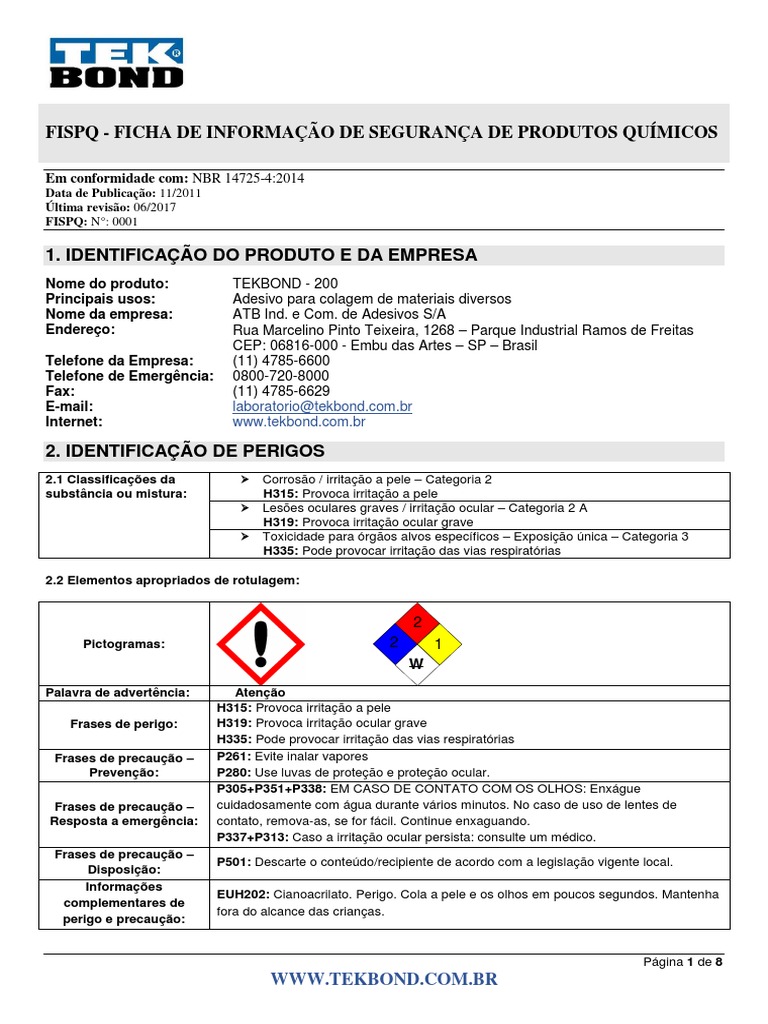 Fispq - Ficha de Informação de Segurança de Produtos Químicos | PDF ...