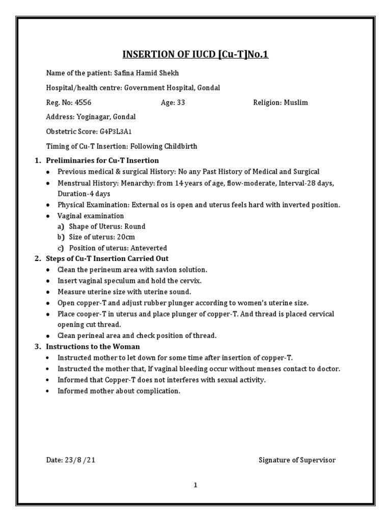 Insertion of Iucd Assessment | PDF | Uterus | Vagina