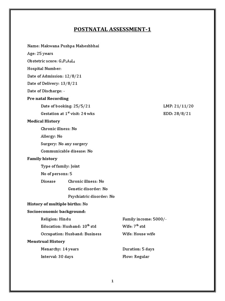 Postnatal Assessment | PDF | Childbirth | Postpartum Period